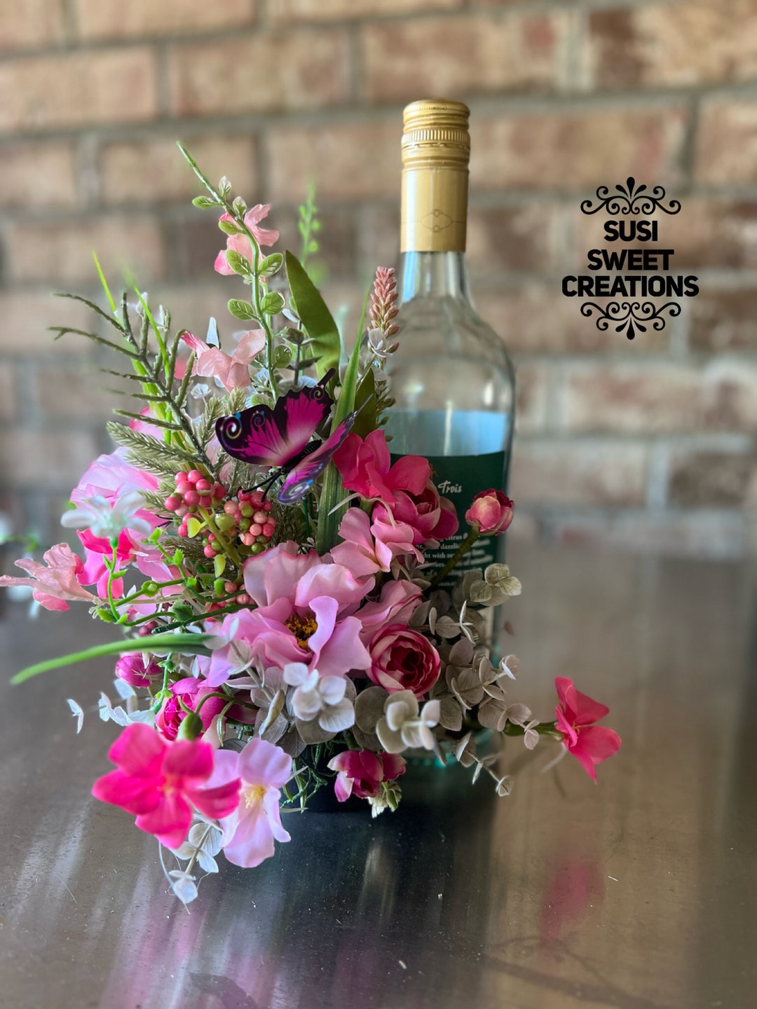 Floral Wine Bottle Bouquet: Party Decor Gift - Etsy
