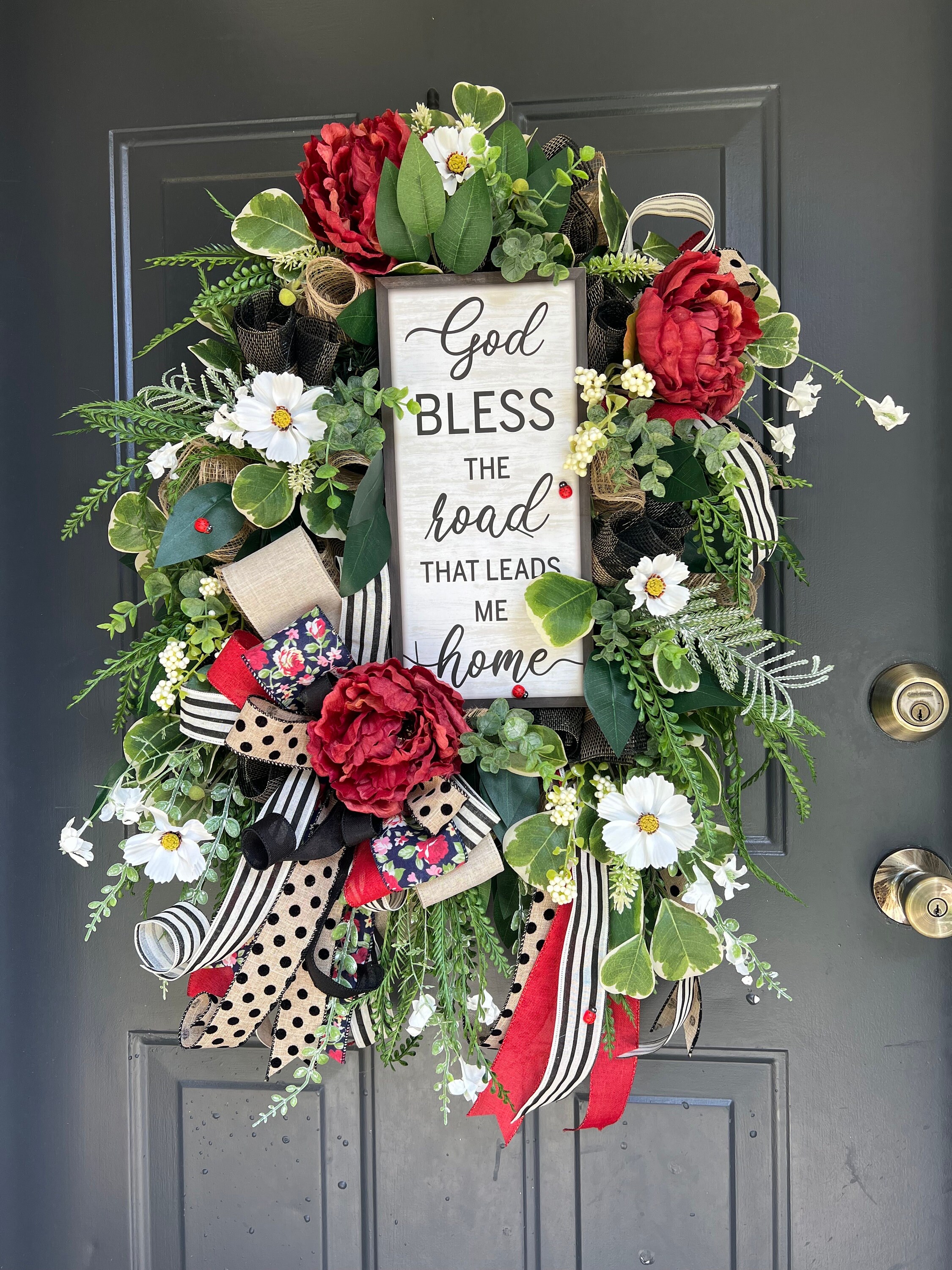 Floral Christian Wreath: God Bless Sign, Farmhouse Decor - Etsy