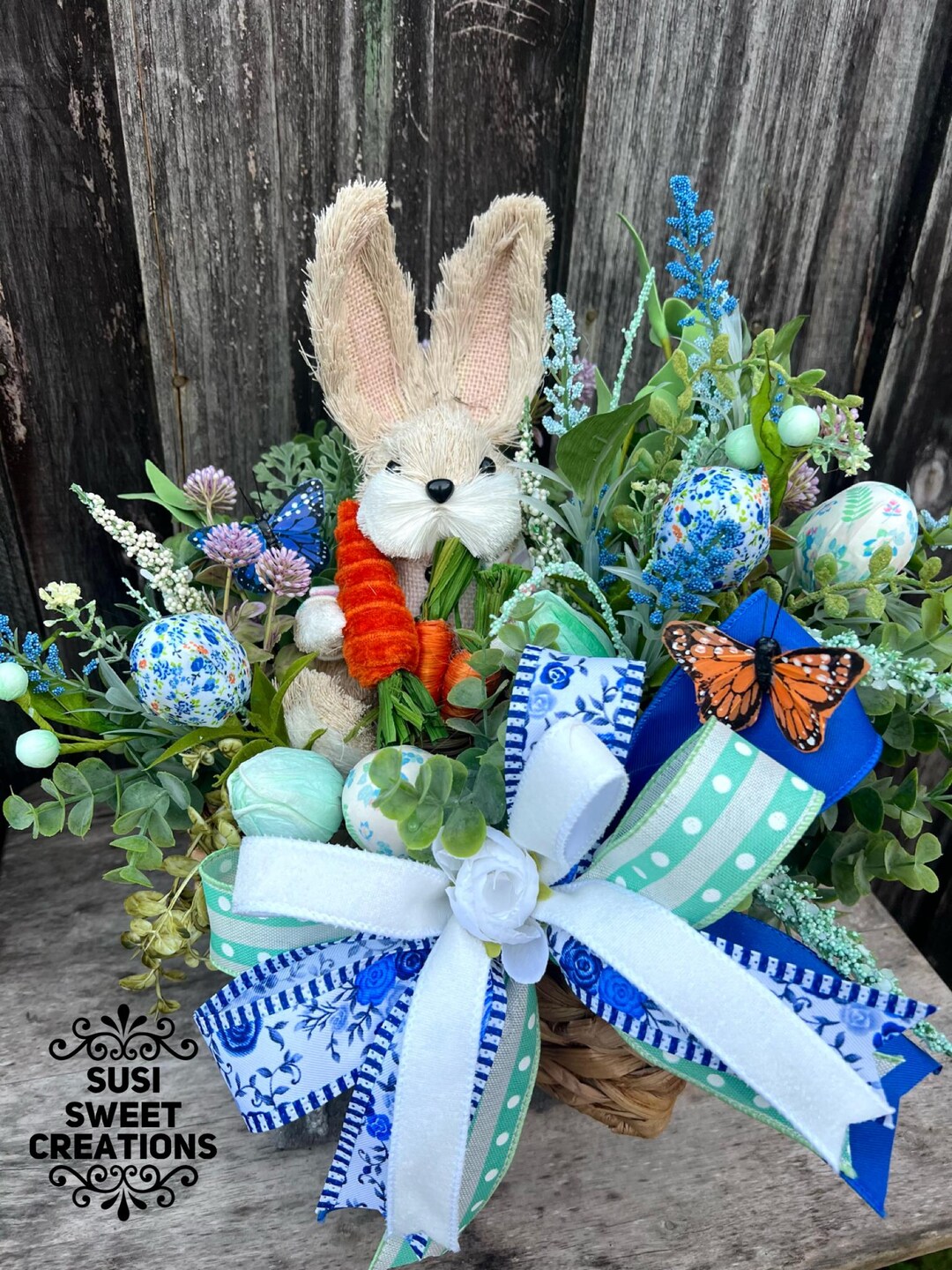 Spring Bunny Centerpiece, Spring Table Decor, Easter Floral Arrangement ...