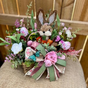 Spring Bunny Centerpiece, Spring Table Decor, Easter Floral Arrangement ...