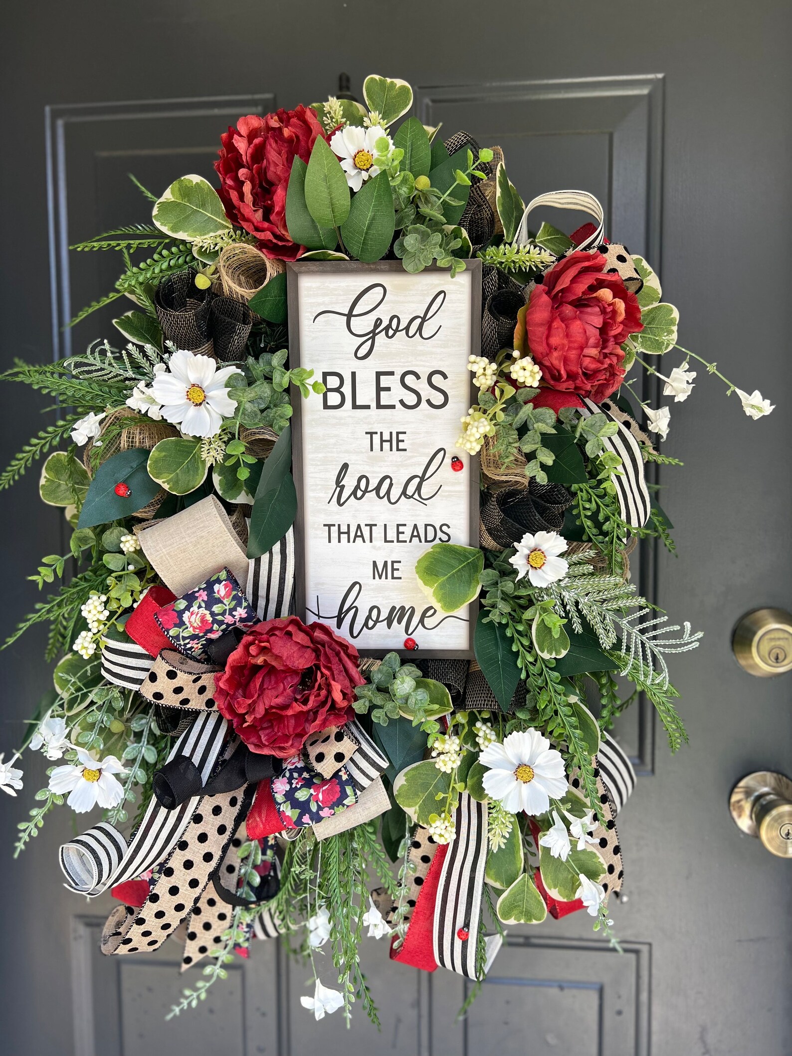 Floral Christian Wreath: God Bless Sign, Farmhouse Decor - Etsy