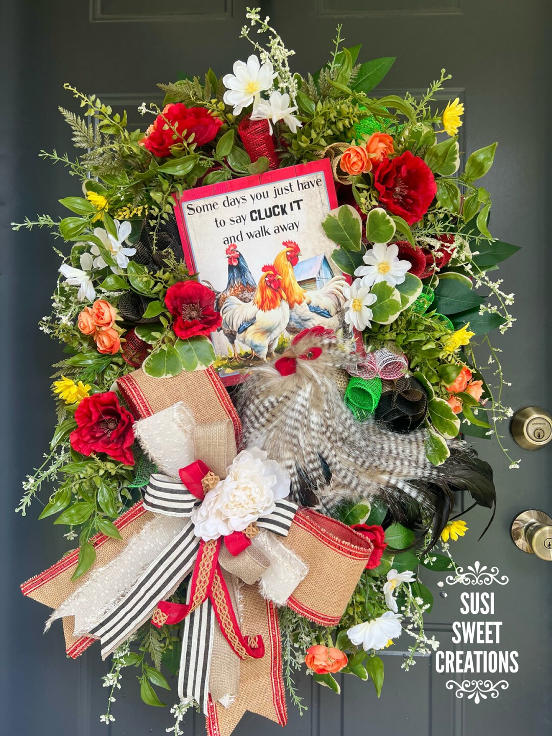 Big Rooster Wreath: Farmhouse Chicken Decor, Chicken Lover Gift - Etsy