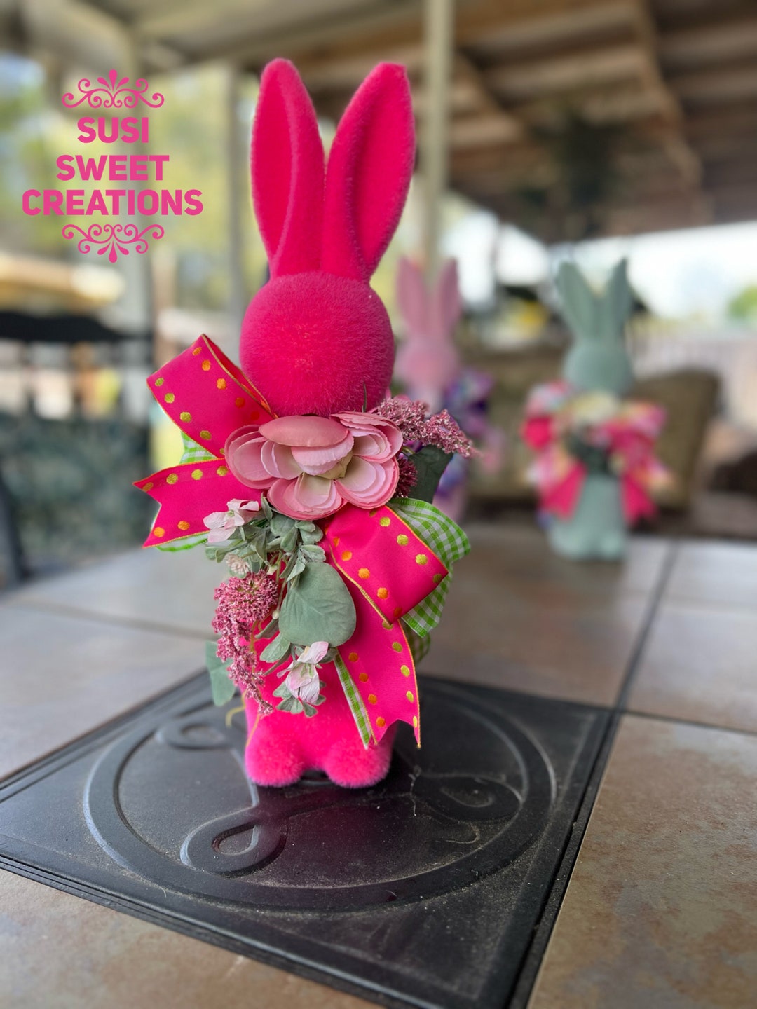 Easter Bunny Centerpiece, Flocked Bunny Decor, Spring Rabbit Table ...