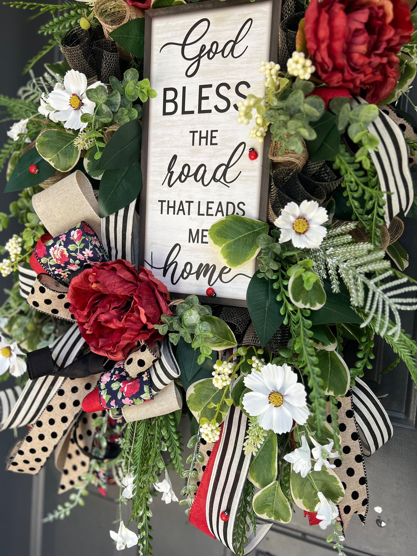 Floral Christian Wreath: God Bless Sign, Farmhouse Decor - Etsy