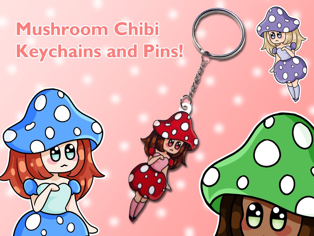 Anime Chibi Mushroom Girl Keychains and Pins Cute Shrink Plastic ...