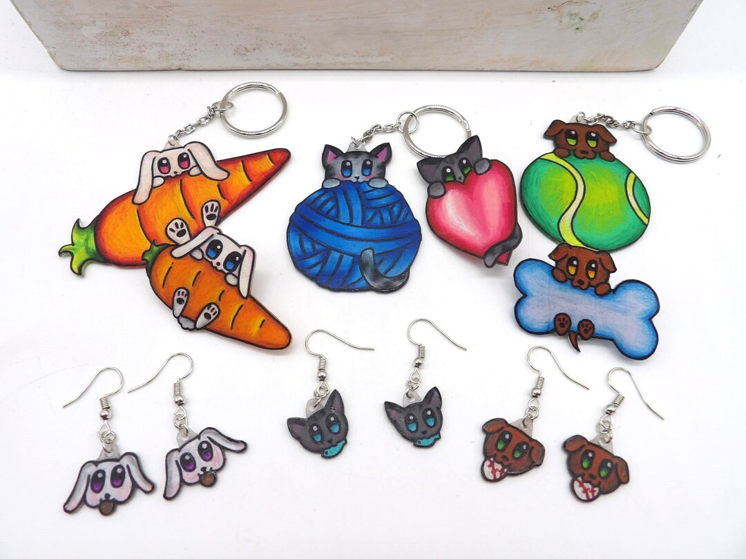 Peek-a-pets Kawaii Handmade Key Chains, Earrings and Pins, Shrink ...