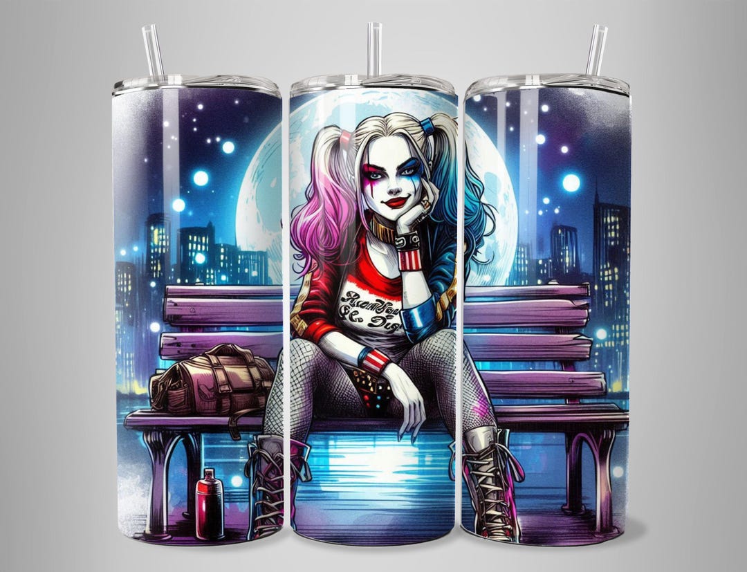 3D Cartoon Neon Emo Goth Villain Clown Girl Portrait Seamless Tumbler ...