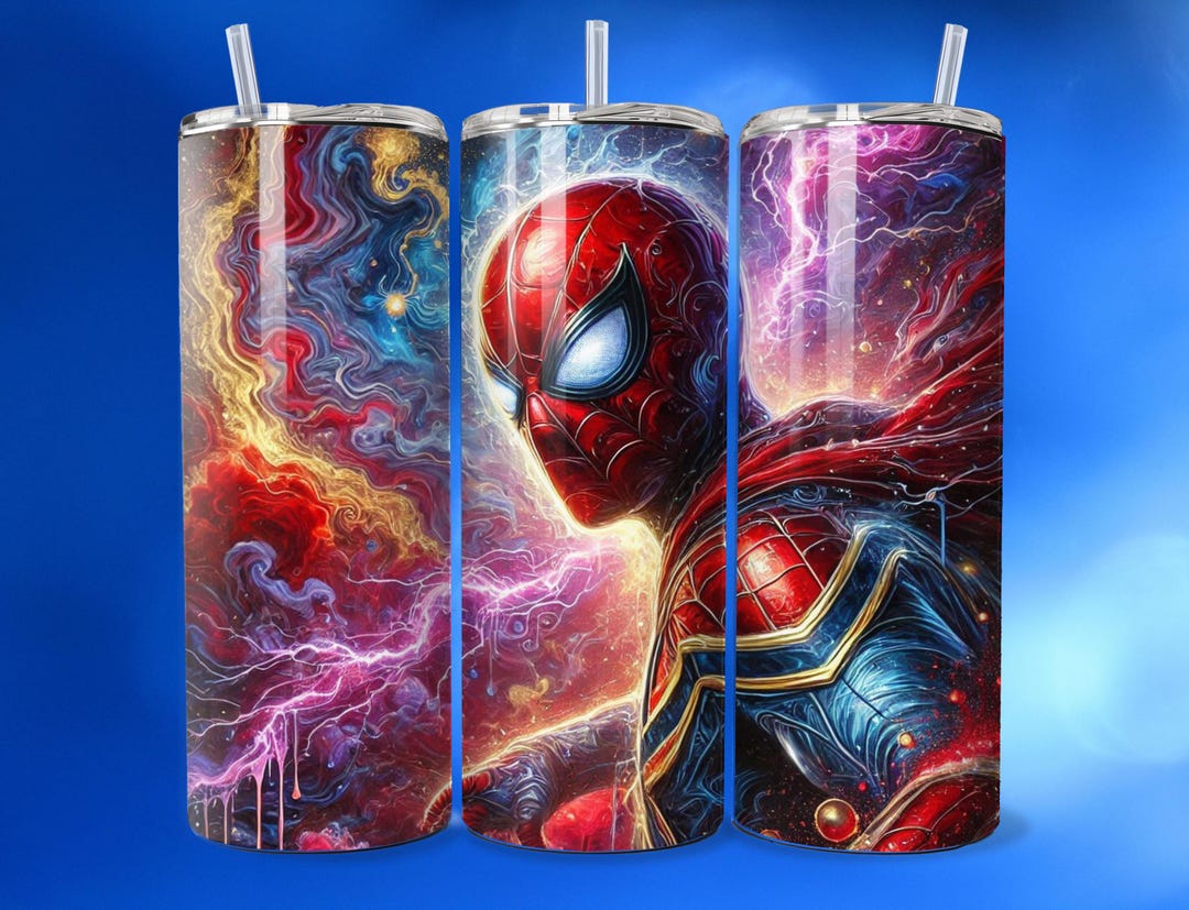 3D Super Hero Spider Character Marble Seamless Tumbler Wrap Skinny ...