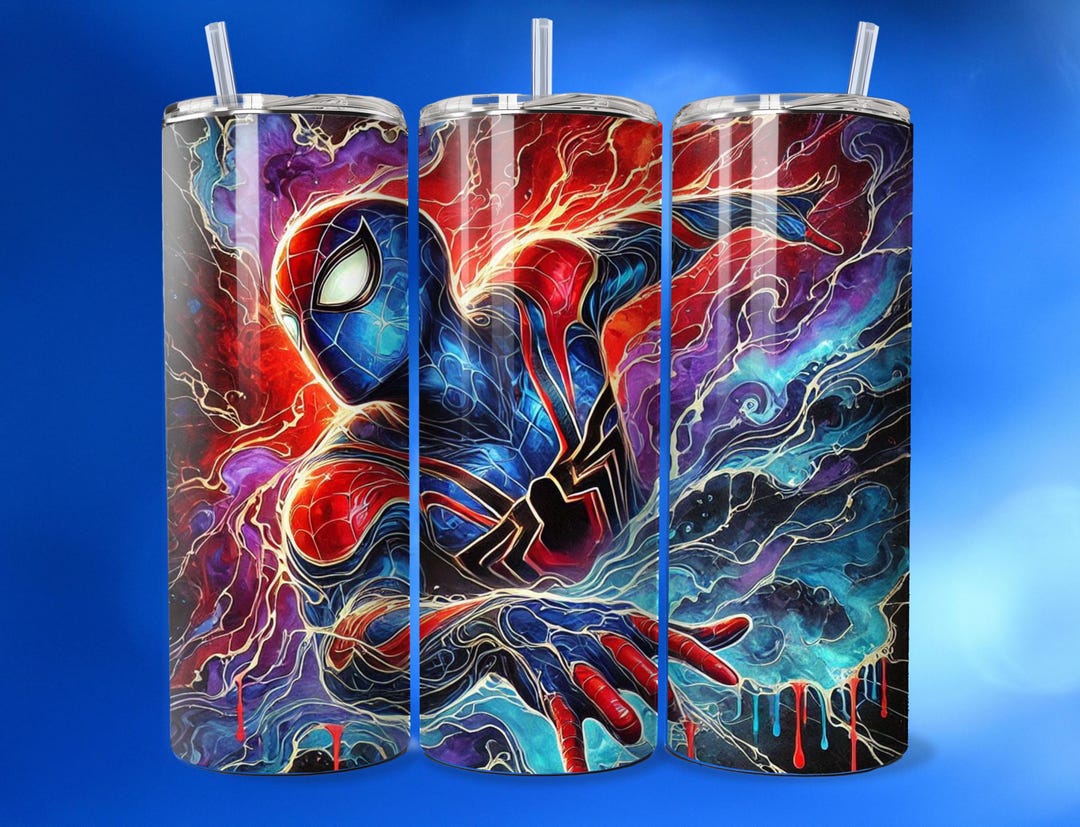 3D Super Spider Hero Marble Seamless Tumbler Wrap Skinny Sublimation ...
