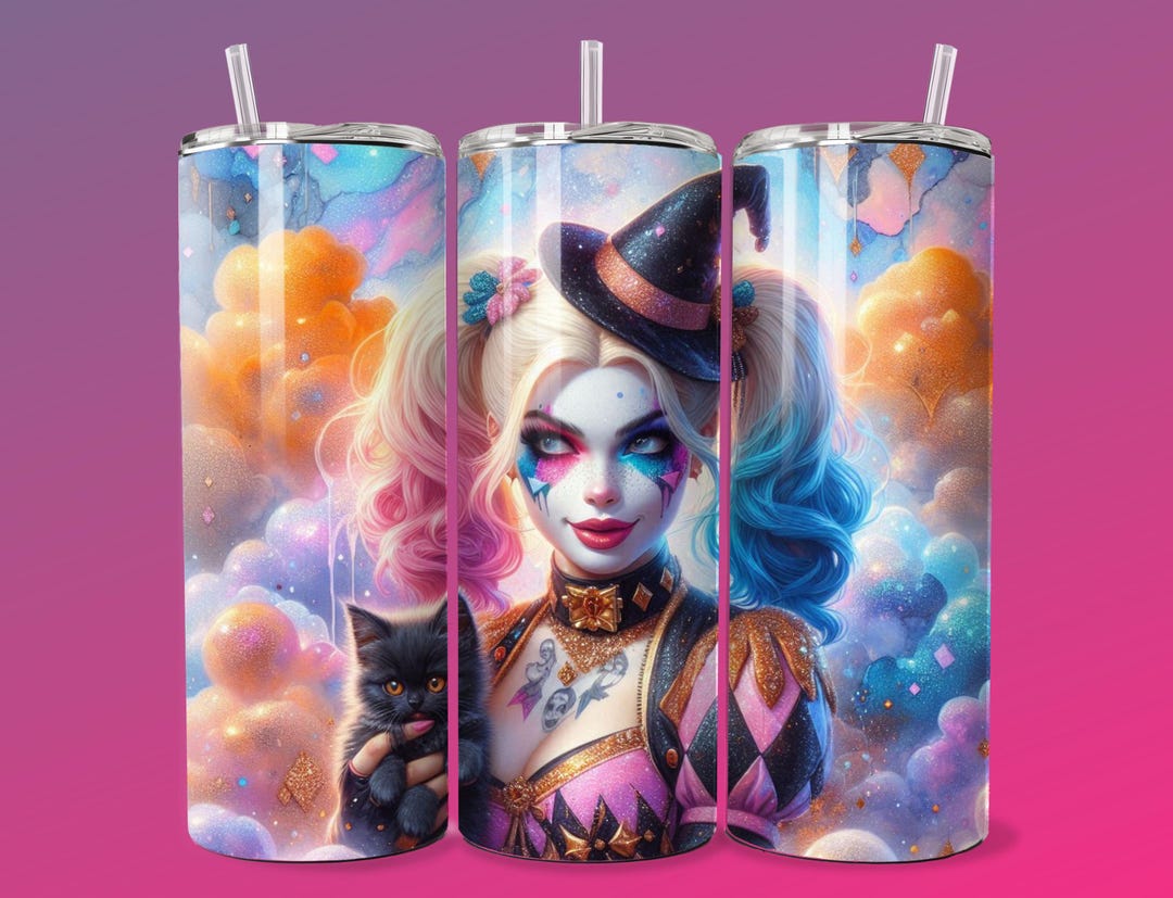 3D Emo Girl Villain Black Cat Witch Tumbler Wrap Skinny Sublimation ...