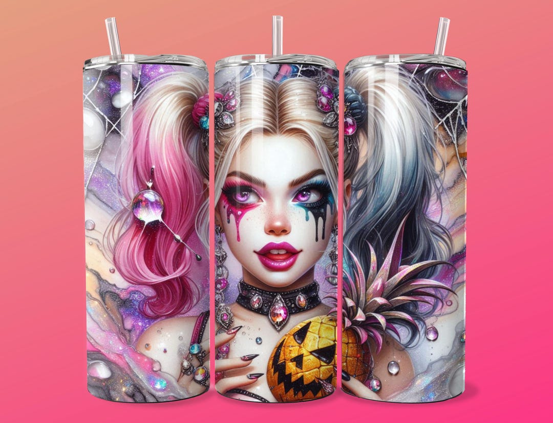 3D Emo Villain Clown Girl Halloween Pineapple Tumbler Wrap Skinny ...