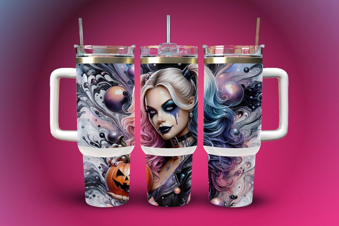 3D Emo Villain Girl Halloween Pumpkin 40oz Tumbler Wrap Sublimation ...