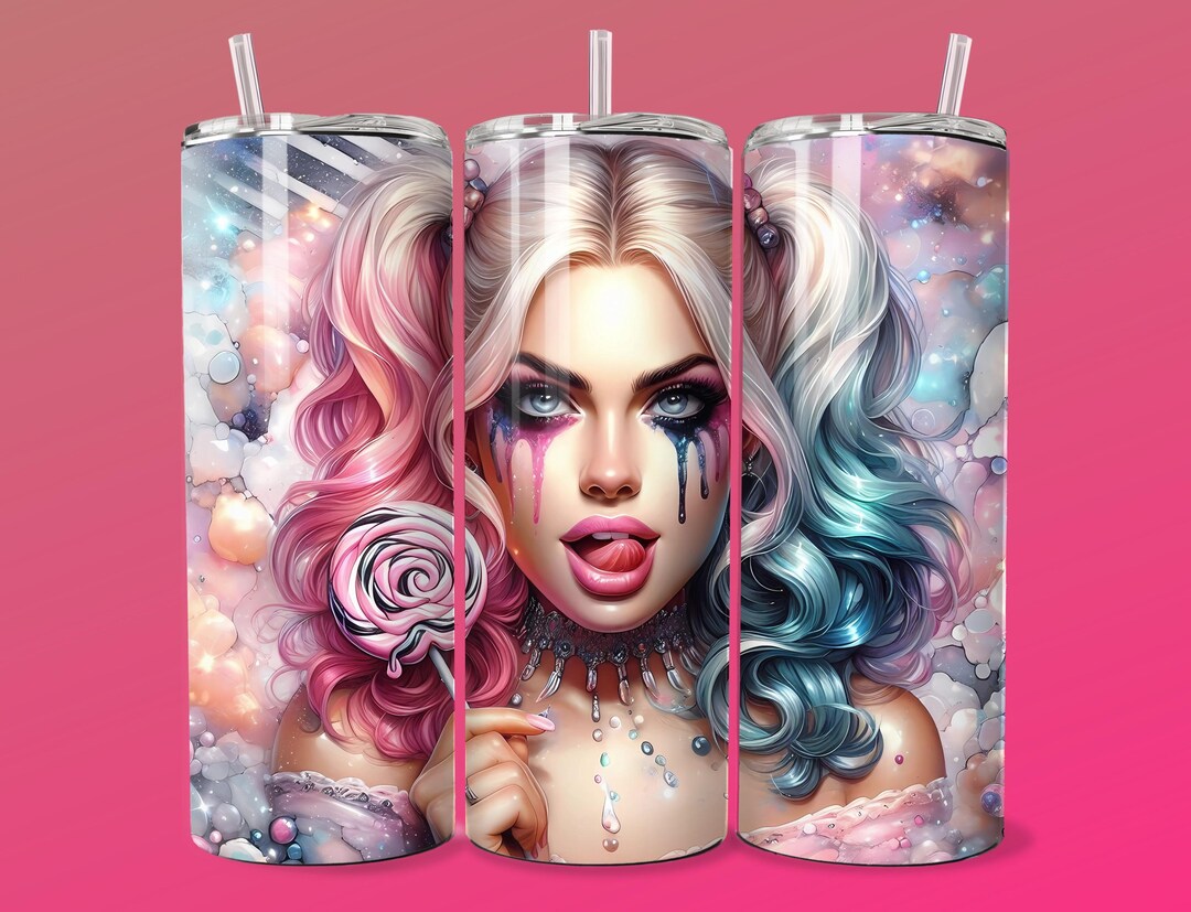 3D Emo Villain Girl Pink Lollipop Tumbler Wrap Skinny Sublimation ...