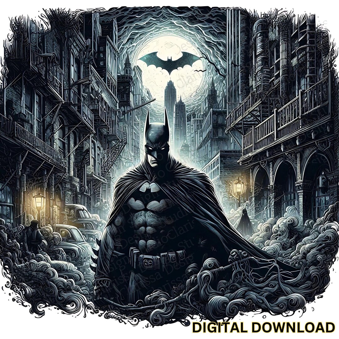 Dark Knight Graphic Novel Style Gotham, PNG PDF Files, DTF, Sublimation ...