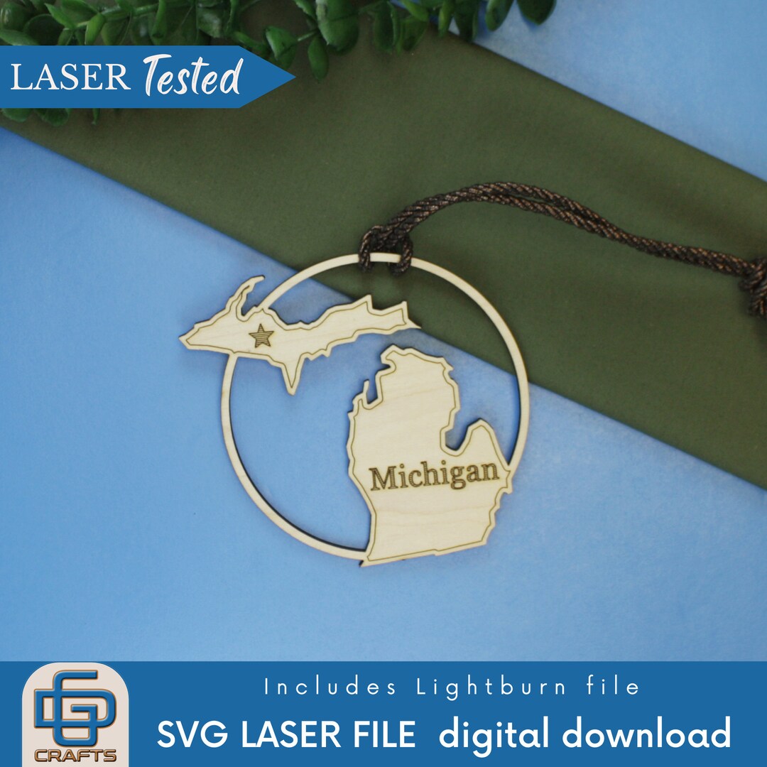 SVG State Shape Outline of Michigan Ornament SVG File Lightburn File ...