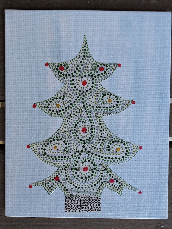 Christmas Tree Dot Art on Paper and Canvas-folk Art - Etsy