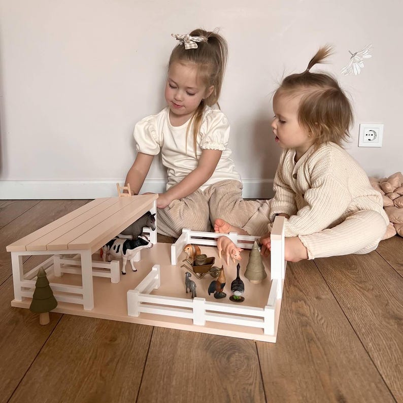 Handmade Wooden Farm Playset: Toy Animal Barn for Kids - Etsy