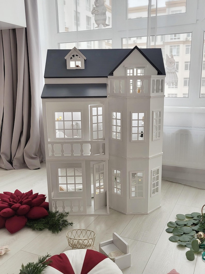 Handmade White Dollhouse With Furniture: MDF Eco-friendly Toy - Etsy