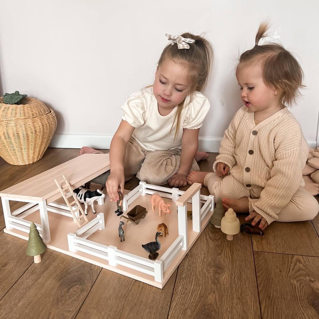 Handmade Wooden Farm Playset: Toy Animal Barn for Kids - Etsy