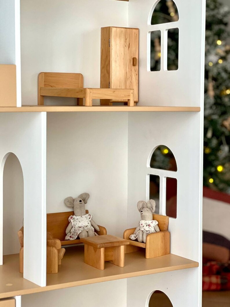 Eco-friendly Wooden Dollhouse for Barbie, Customizable Furniture ...