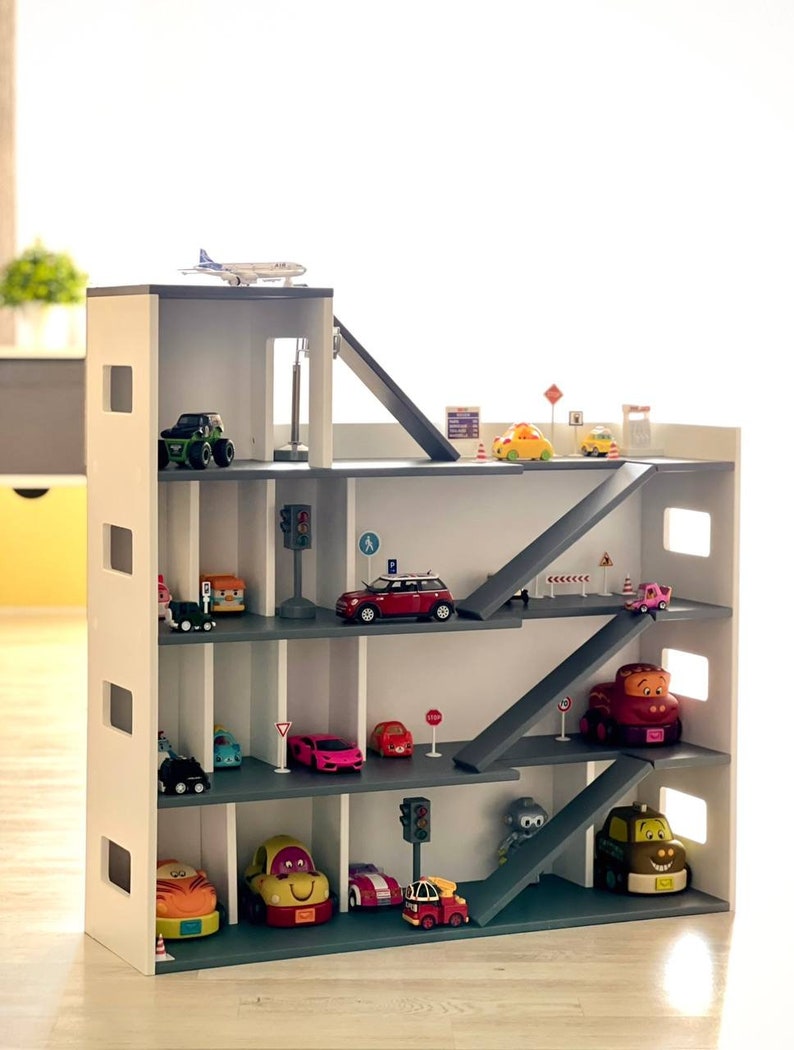 Handcrafted Toy Car Parking Garage Multilevel Wooden Storage Display ...