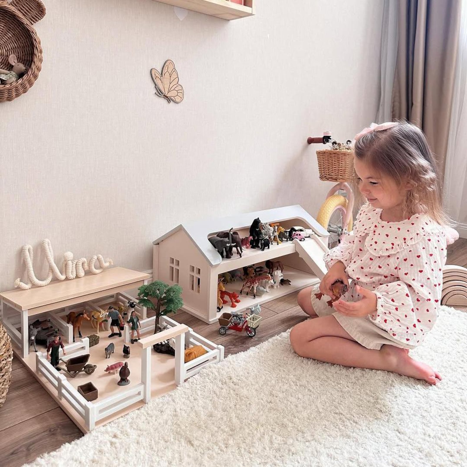Handmade Wooden Farm Playset: Toy Animal Barn for Kids - Etsy
