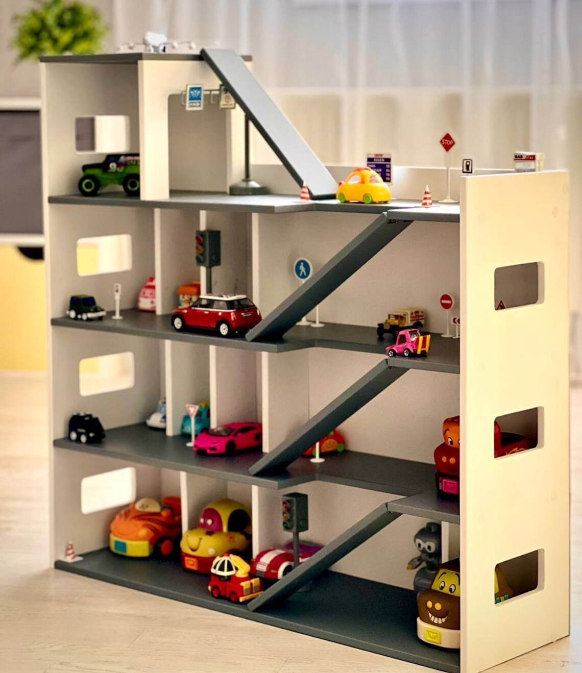 Handcrafted Toy Car Parking Garage - Multilevel Storage Display for ...