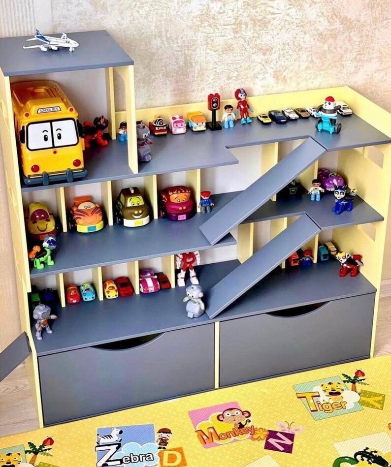 Handmade Large Wooden Toy Car Parking Garage - Multi-level Playset for ...