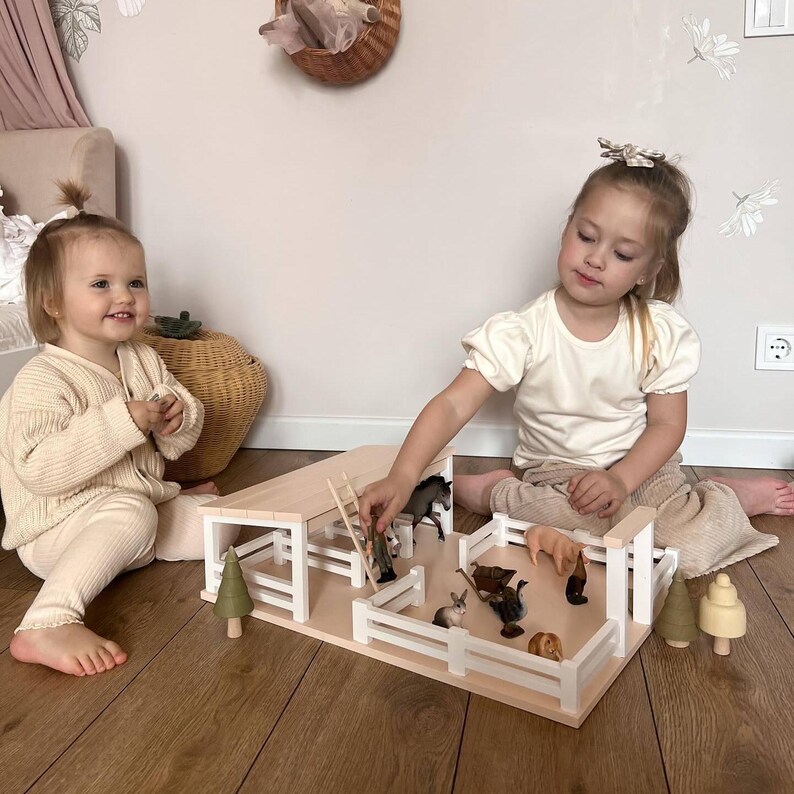 Handmade Wooden Farm Playset: Toy Animal Barn for Kids - Etsy