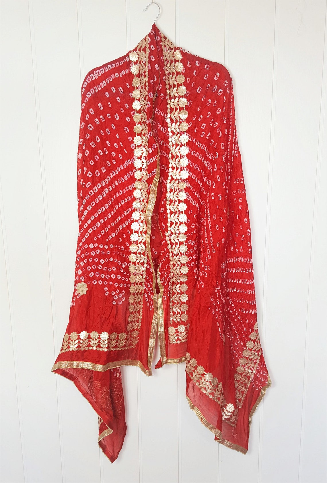 New Indian Pakistani chunri dupatta scarf red golden ethnic | Etsy