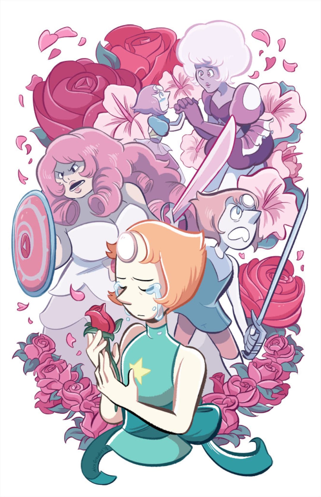 Steven Universe A Single Pale Rose Print Etsy