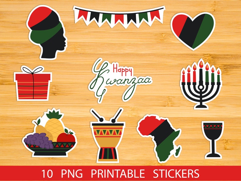 Happy Kwanzaa Printable Stickers. African Culture Clip Art. Digital PNG ...