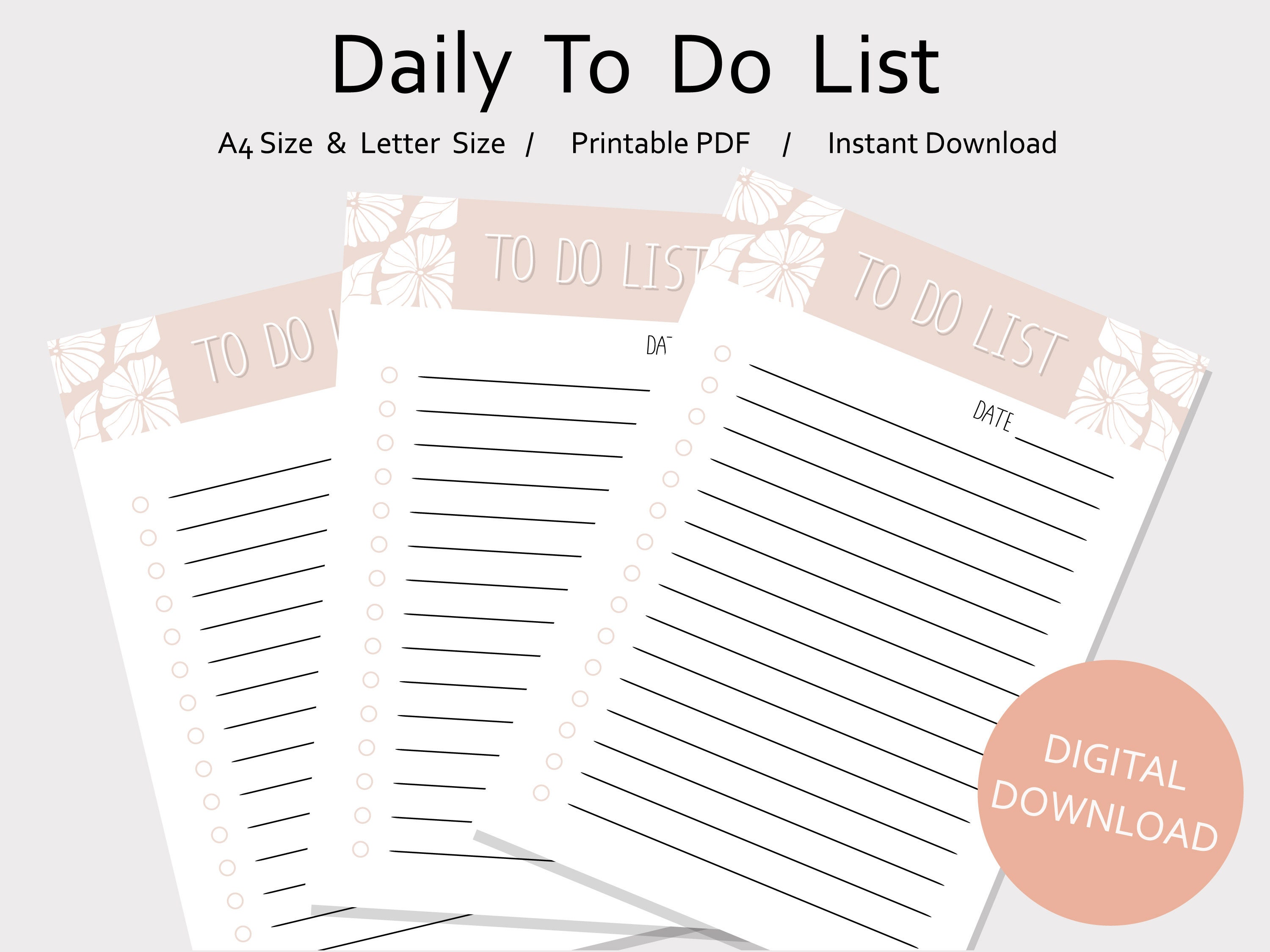 Printable Daily to Do List, Cute Task List With Floral Elements ...
