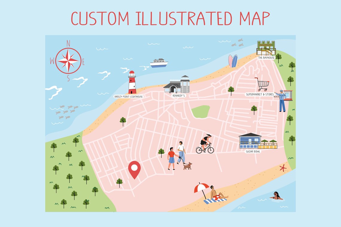 Custom Illustrated Cartoon Map, Travel Map, Event Map, Destination Map ...