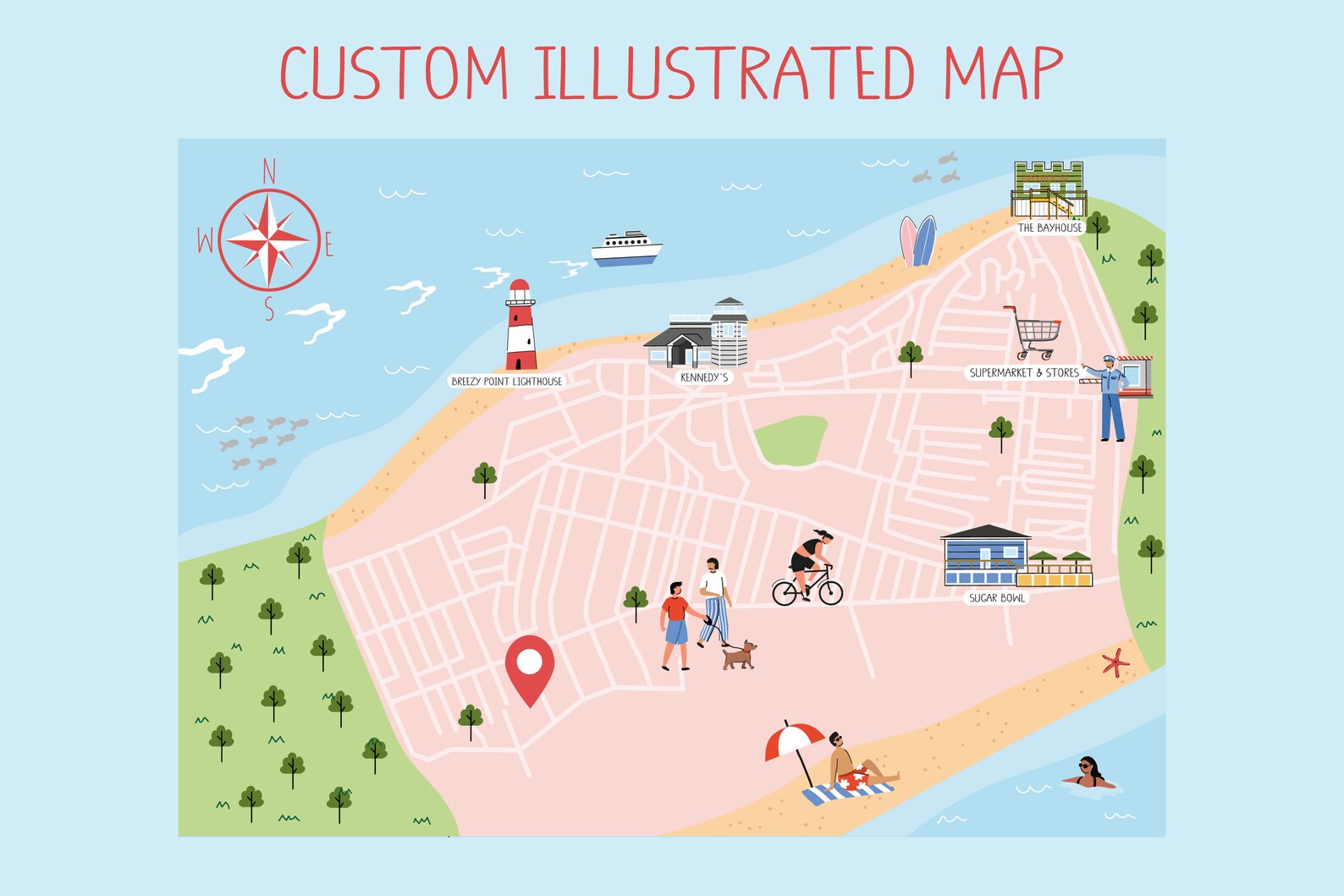 Custom Illustrated Cartoon Map, Travel Map, Event Map, Destination Map ...