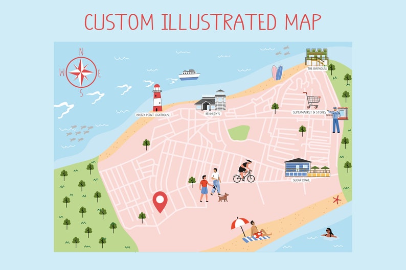 Custom Illustrated Cartoon Map, Travel Map, Event Map, Destination Map ...
