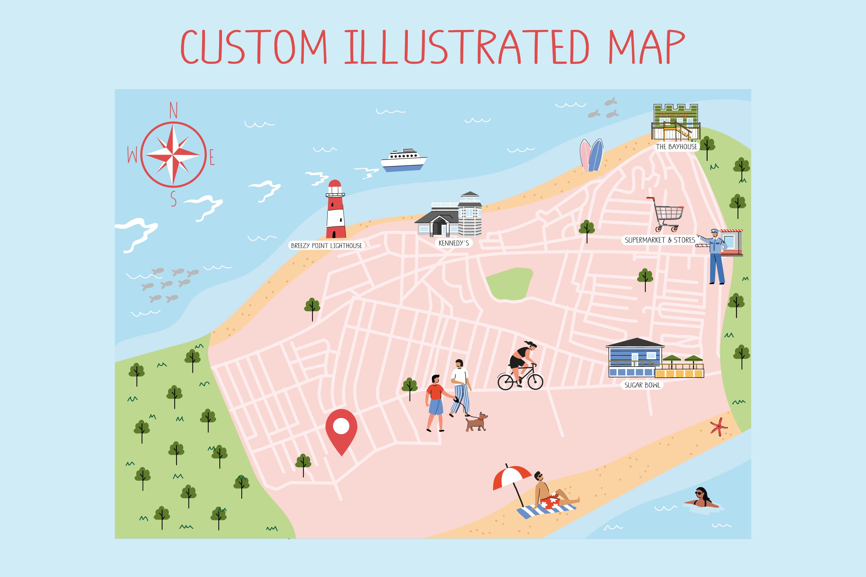 Custom Illustrated Cartoon Map, Travel Map, Event Map, Destination Map ...