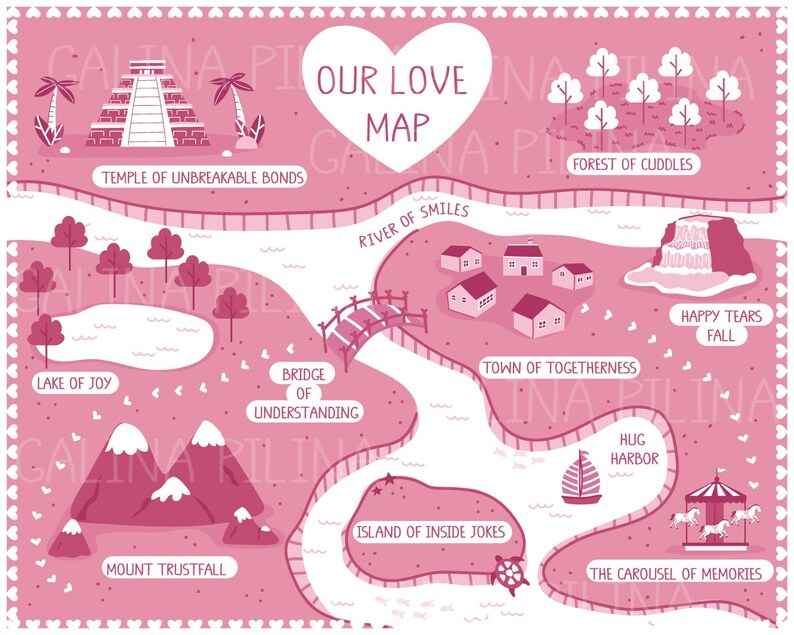 A Cute Printable Love Map. Saint Valentine's Day Card Print. Valentine ...