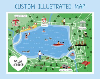 Custom Illustrated Cartoon Map, Travel Map, Event Map, Destination Map ...