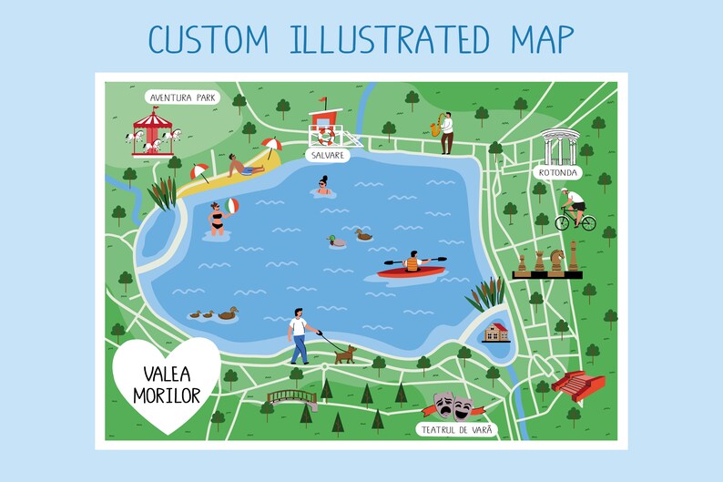 Custom Hand Illustrated Destination Map, Travel Map, Tourist Map, Event ...
