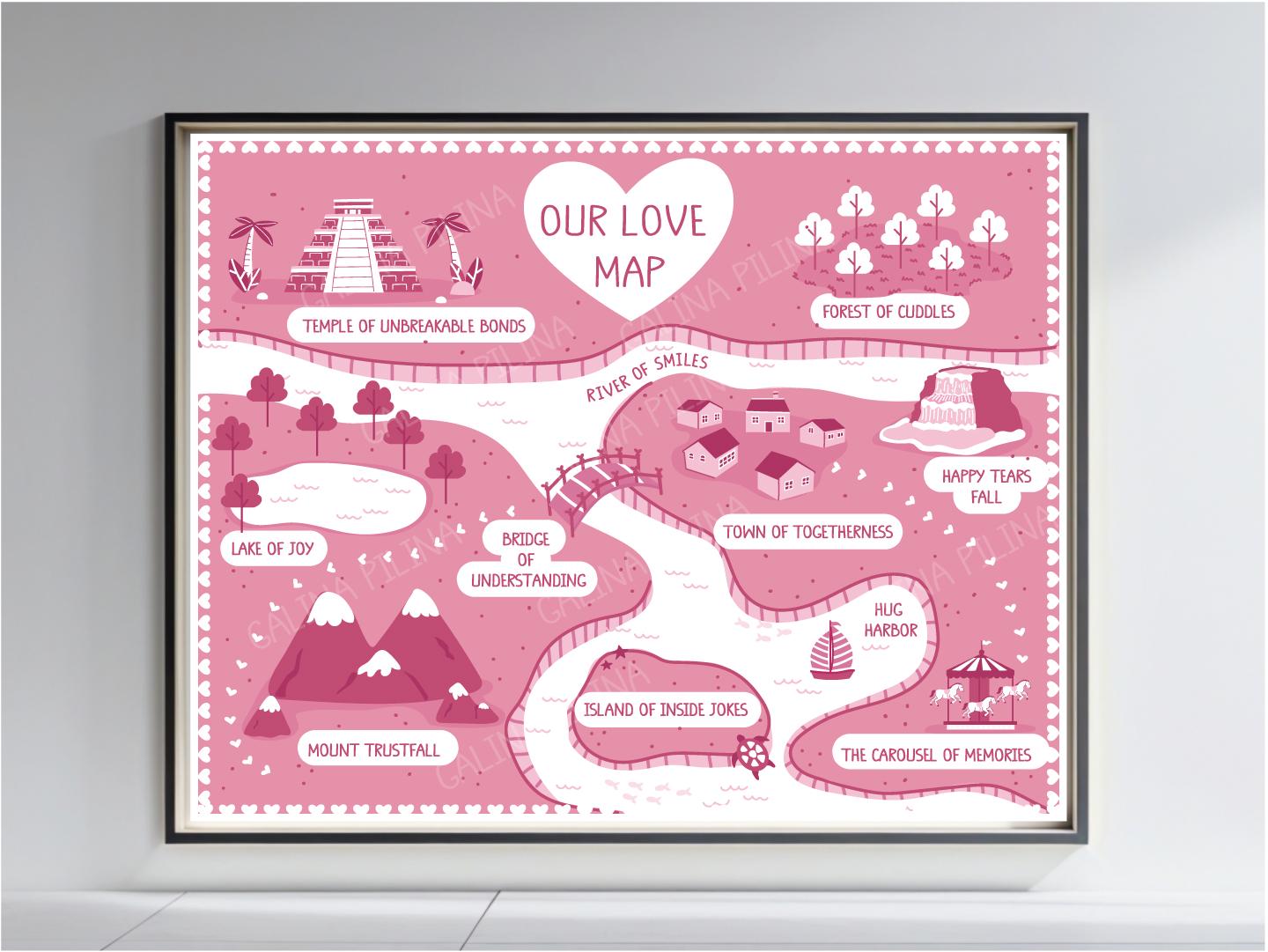 A Cute Printable Love Map. Saint Valentine's Day Card Print. Valentine ...