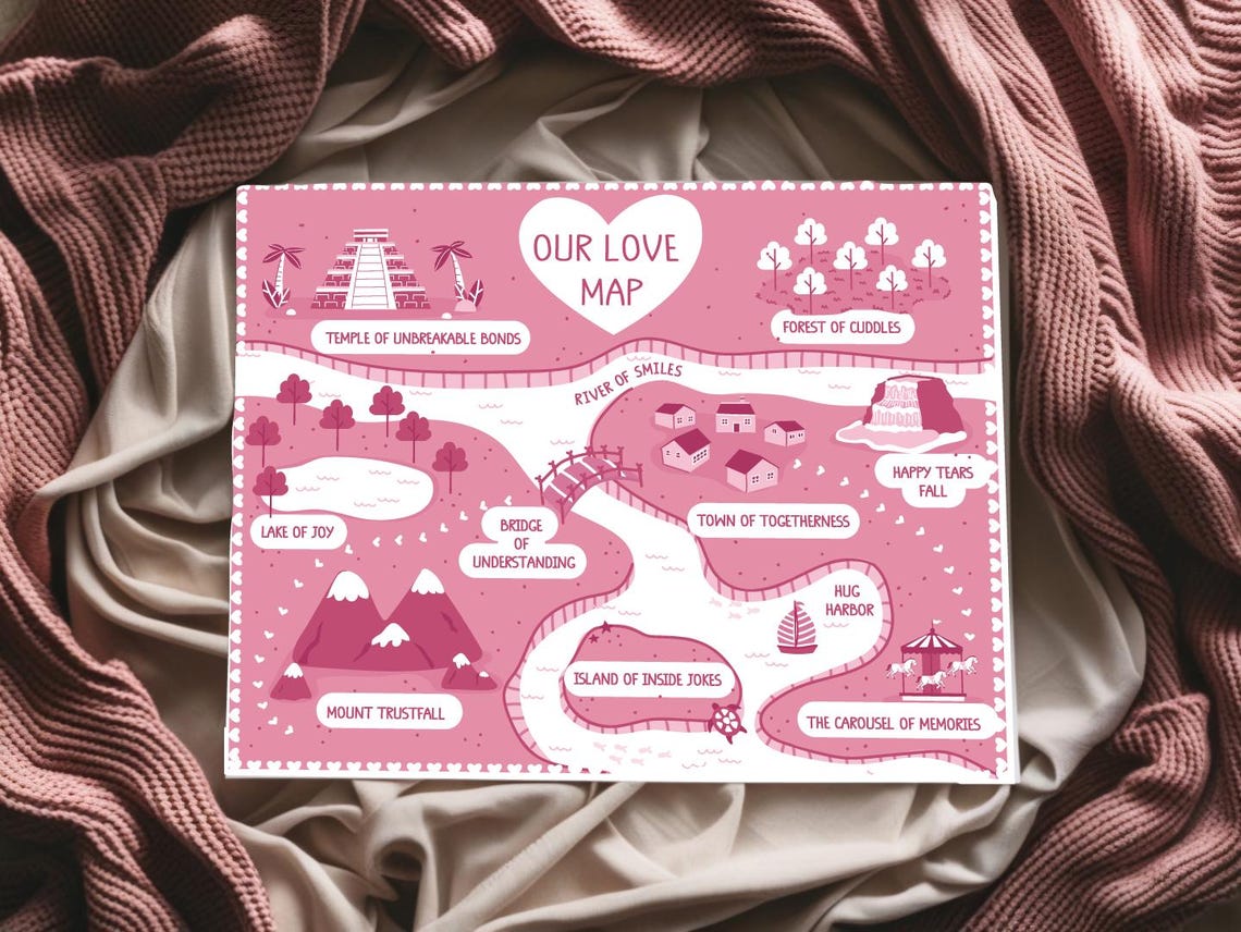 A Cute Printable Love Map. Saint Valentine's Day Card Print. Valentine ...