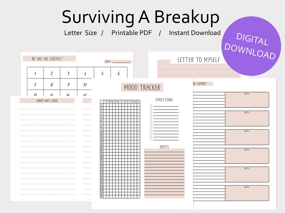 Printable Breakup Spreadsheet No Contact Rule Calendar Mood - Etsy