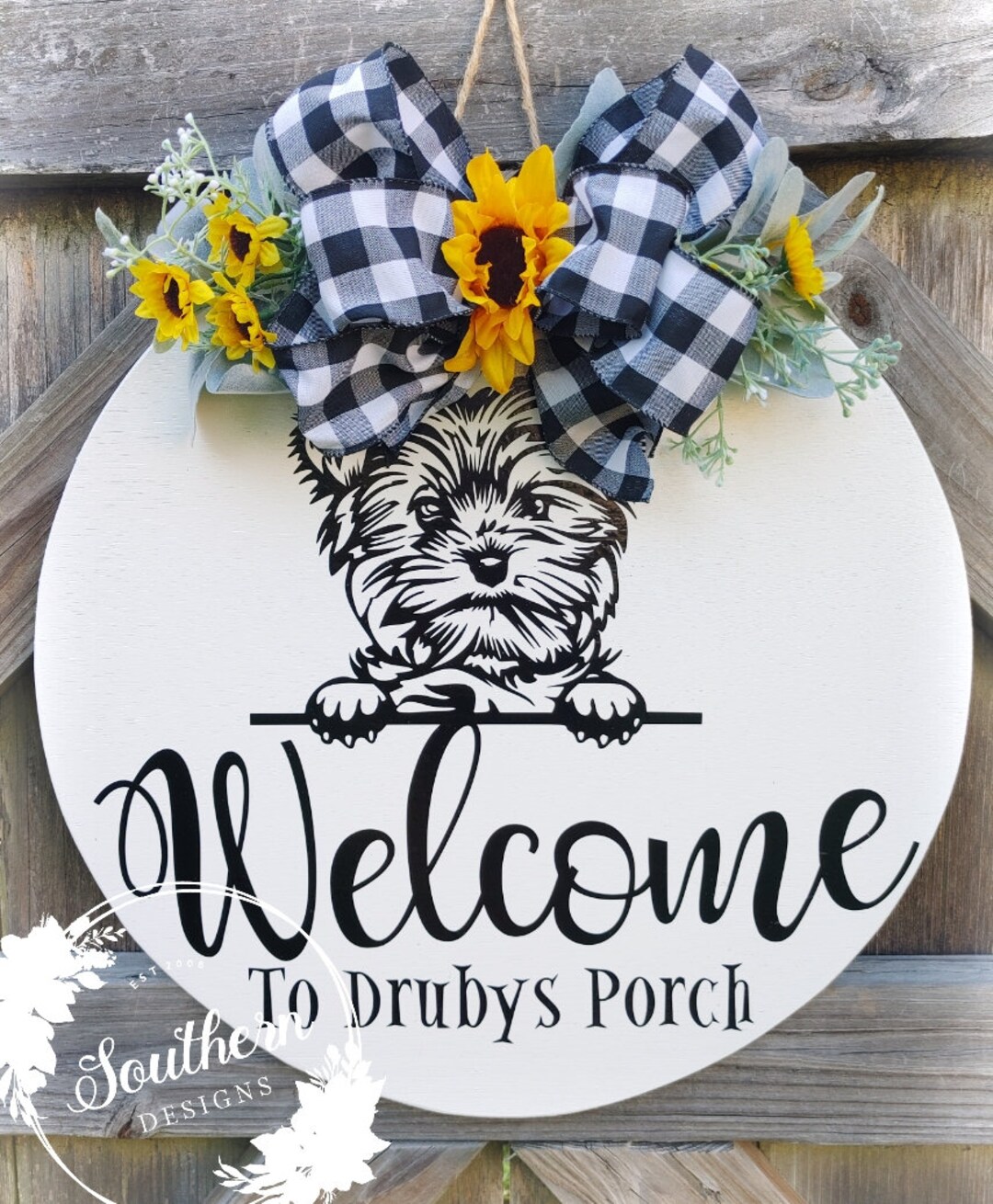 Yorkie Door Hanger, Welcome Sign, Dog Lover, Farmhouse Bow ...
