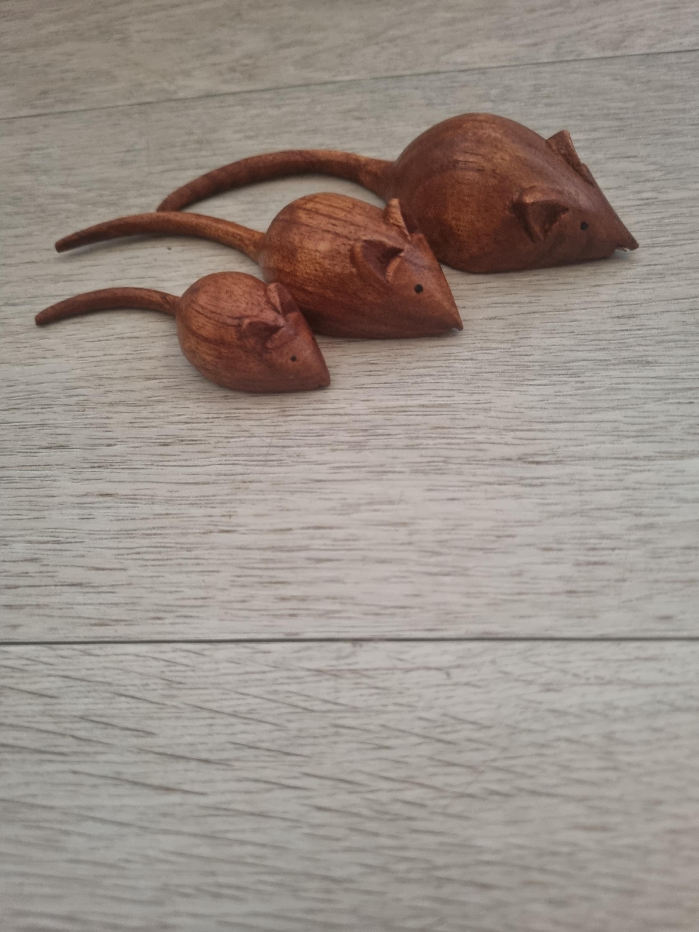 Wooden Mice 3 Natural Wood Mice Family of Cute Mice Handmade in Bali ...