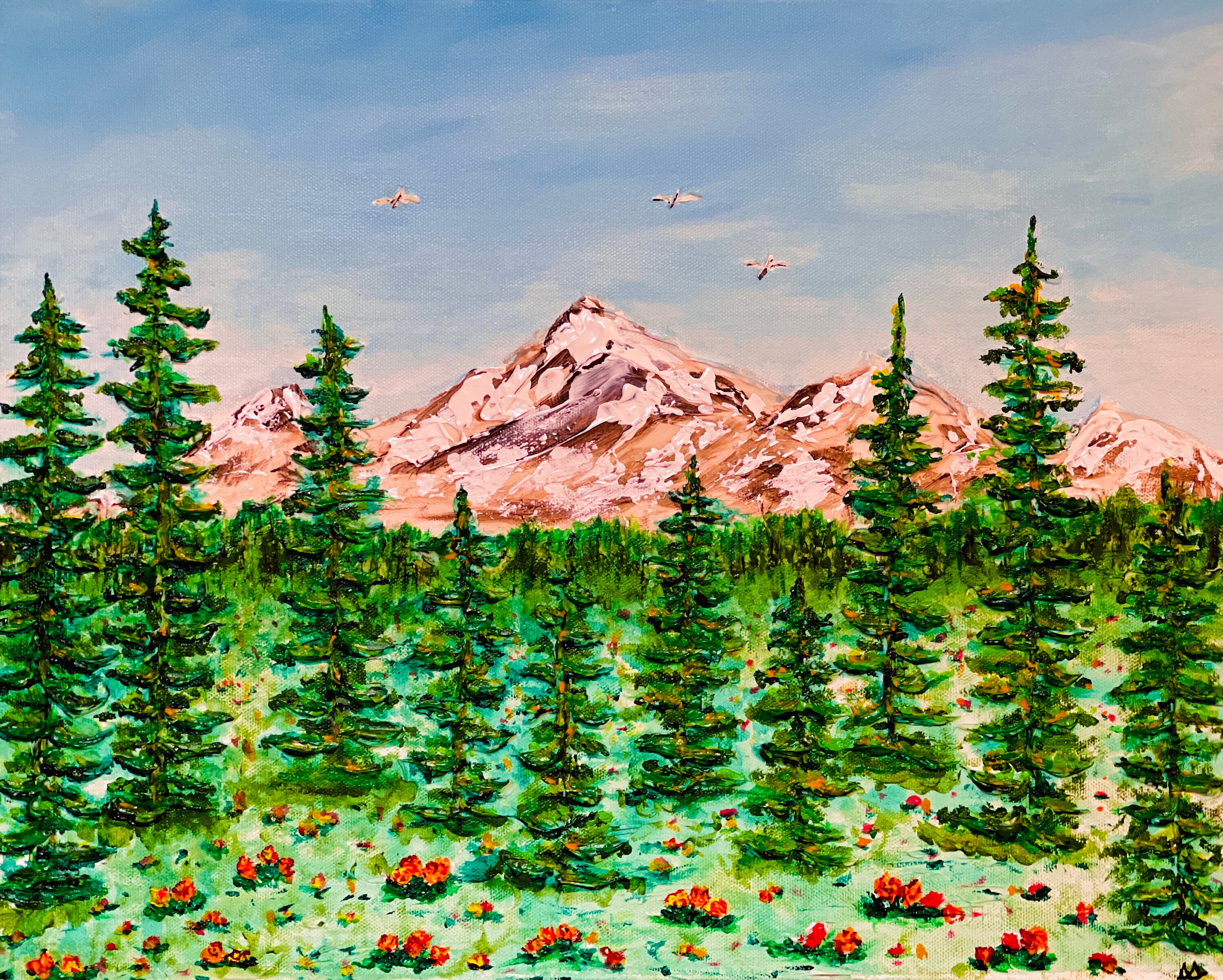 Mountain View Painting Mountain and Pine Trees Wall Art - Etsy UK