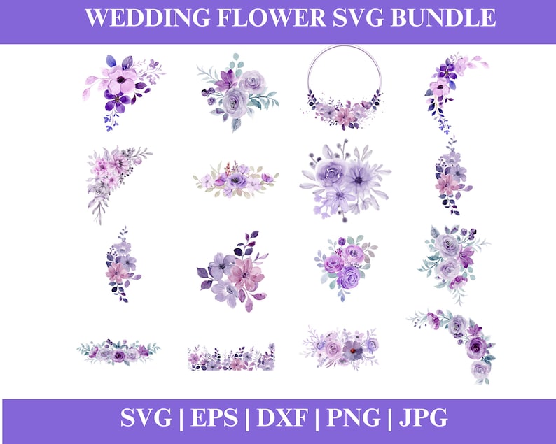 Purple Floral Clipart, Lilac and Lavender Watercolor Flowers, Wedding ...