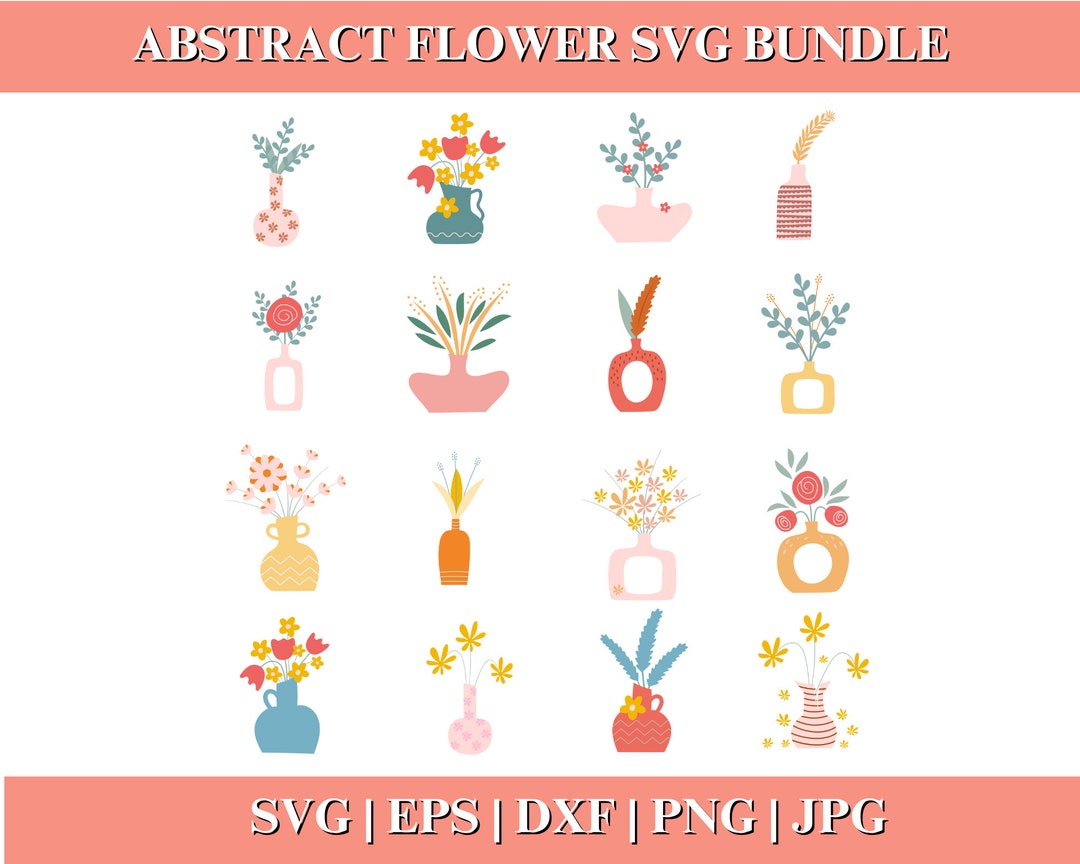 Abstract Flower Vase SVG and PNG Bundle, Flower Vase SVG, Danish Retro ...
