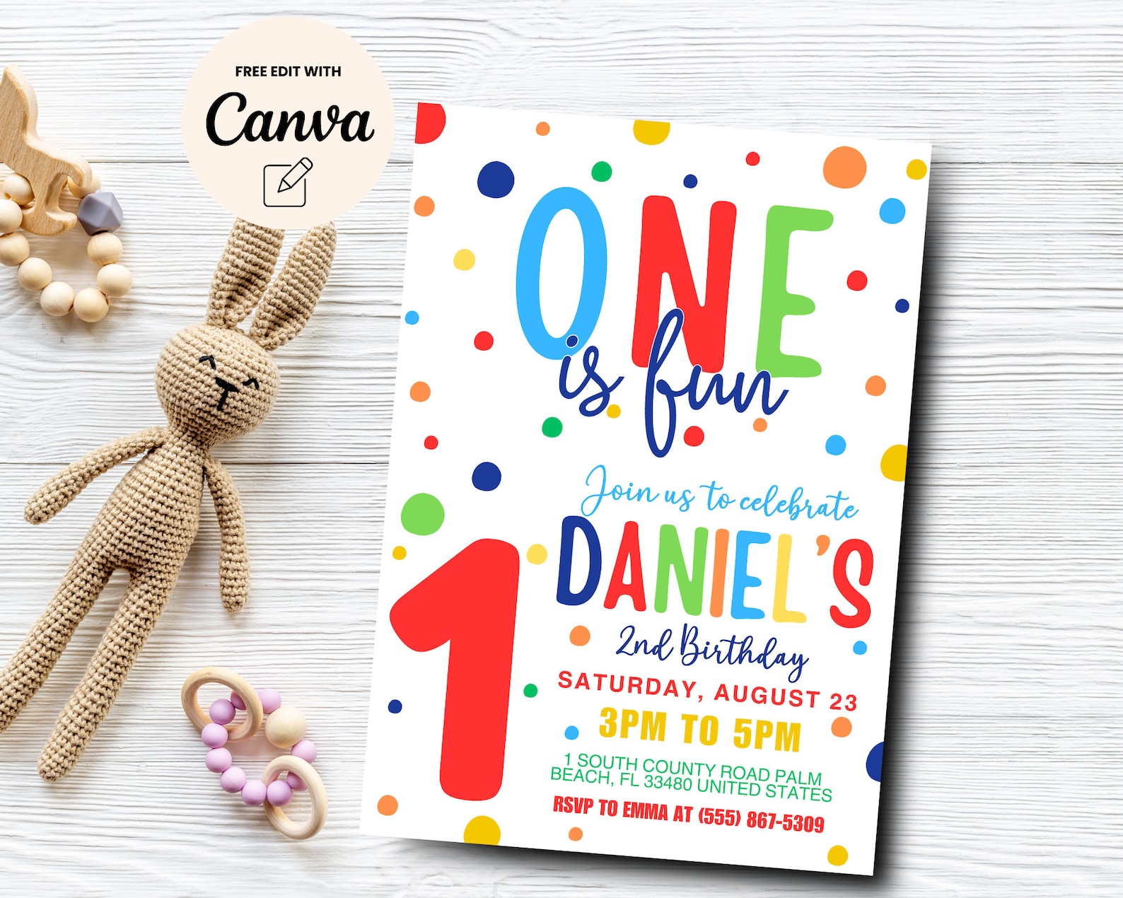 One is Fun 1st Birthday Invitation, Confetti 1st Birthday Invite ...