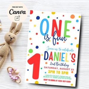 One is Fun 1st Birthday Invitation, Confetti 1st Birthday Invite ...